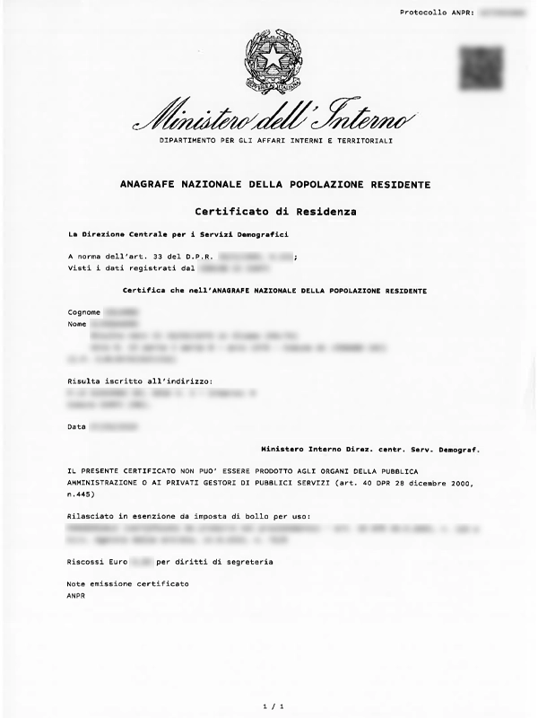 Certificato di Rezidencia